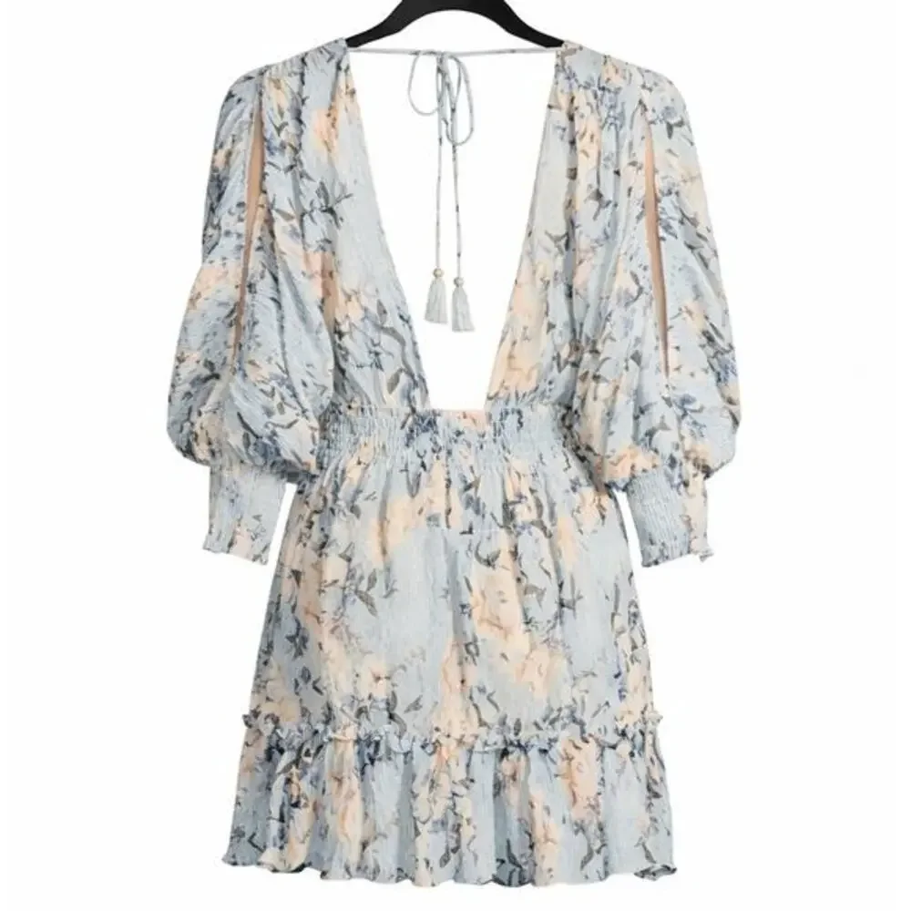 REVOLVE | Dresses | Revolve Lovestitch Blue Boho Blue Floral Open Back ...